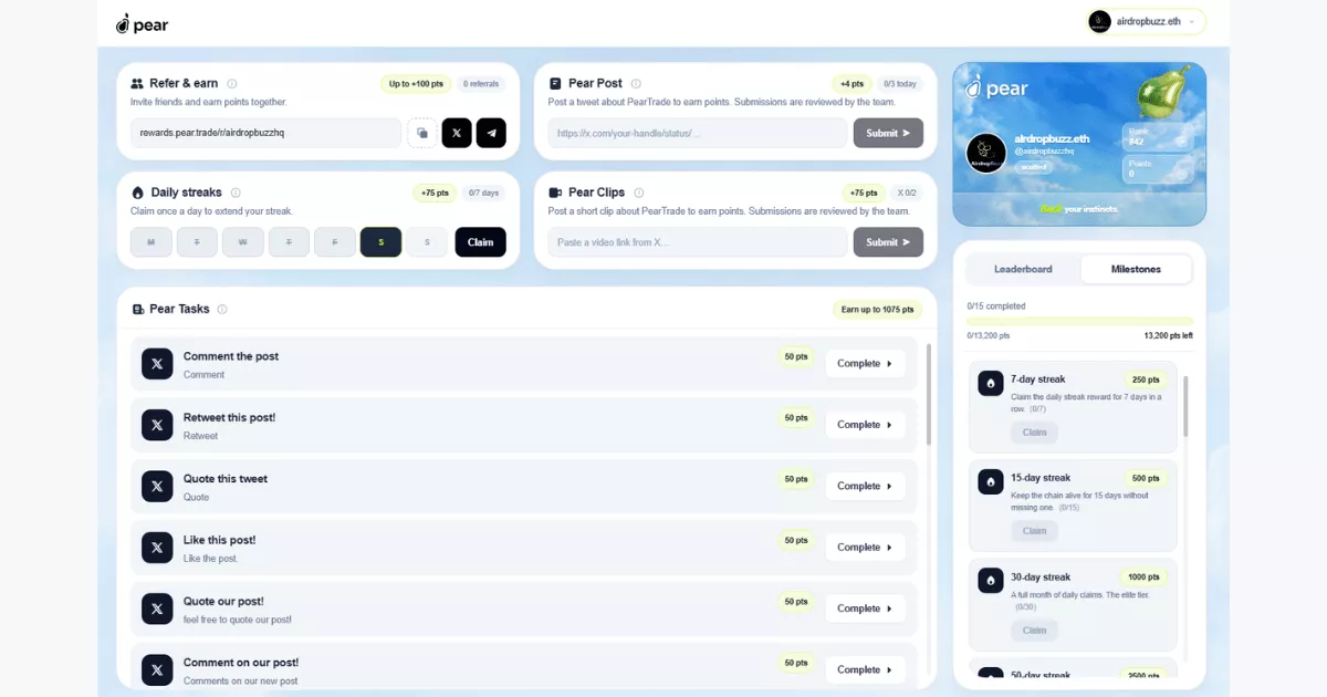 Pear Airdrop Guide: Rewards, Points, and Key Risks